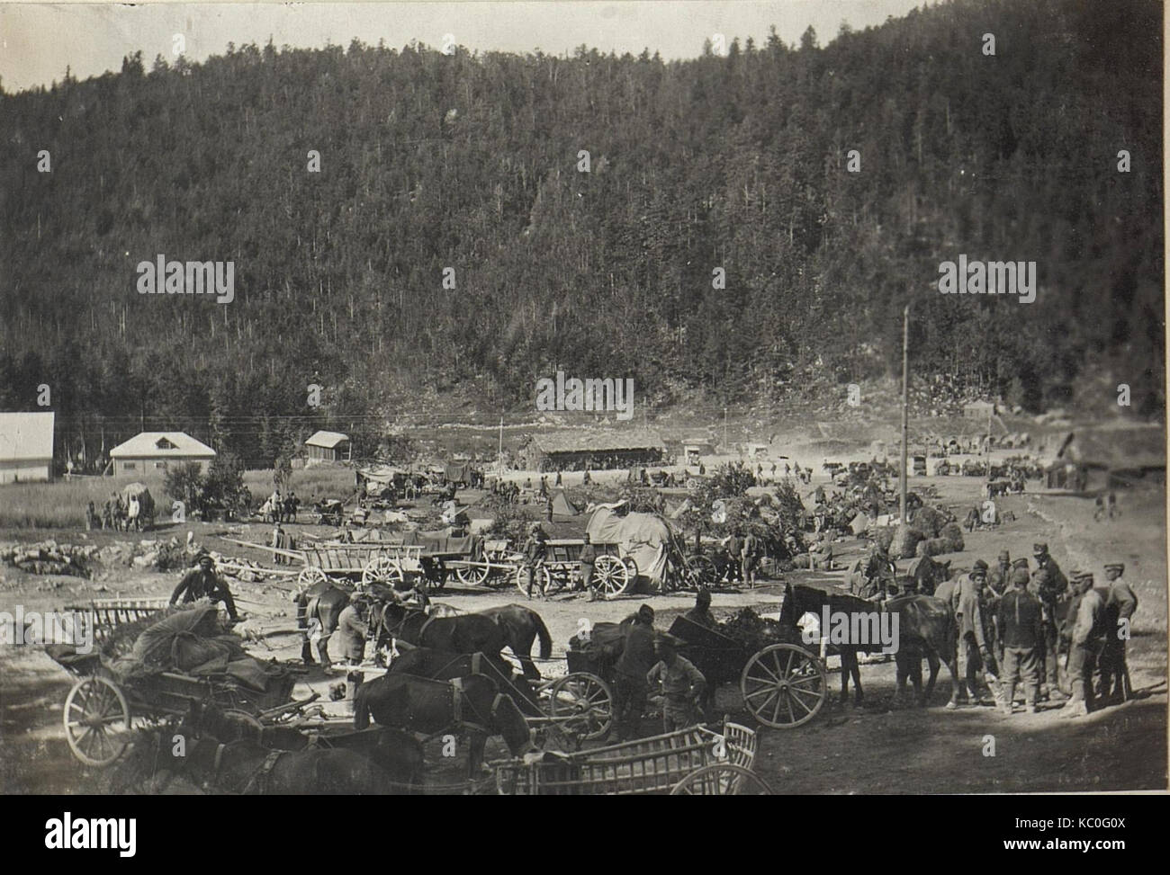 This image depicts military troops and train camps in the ...
