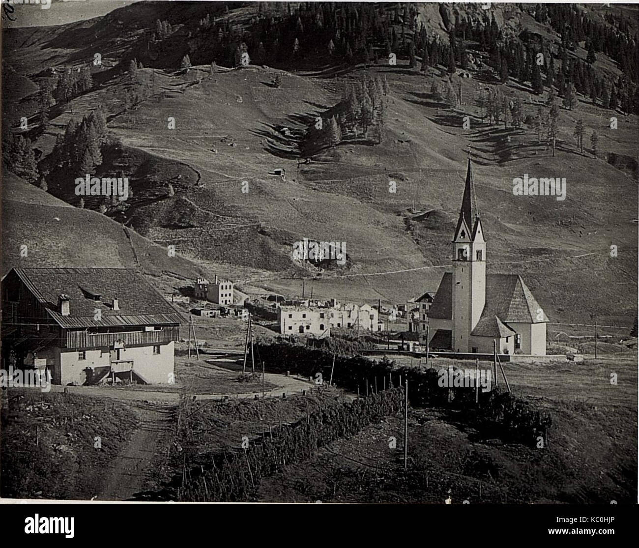 'Arabba mit Kirche' depicts the town of Arabba, located in the ...