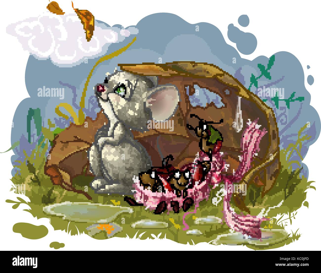 Vector resizible picture with Autumn, mouse and bugs in scarf Stock ...