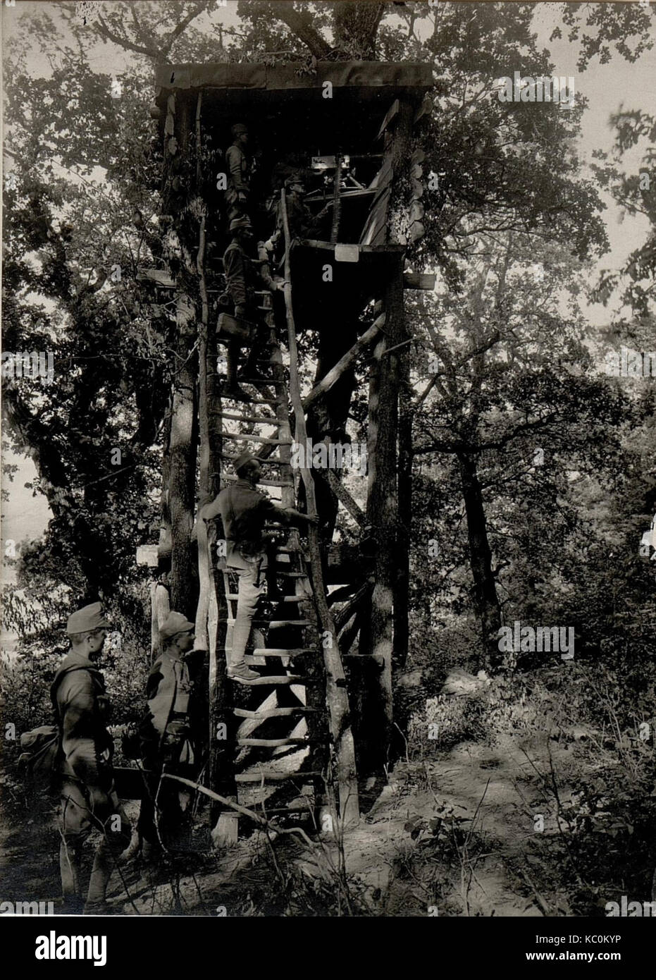 A historical image of a German machine gun position (Hochstellug) from ...