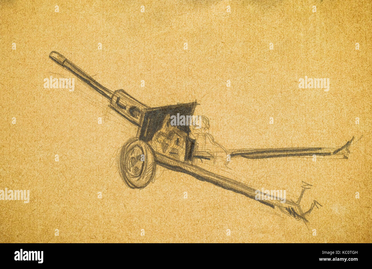 Anti-tank gun. Pencil hand drawing on old paper Stock Photo - Alamy