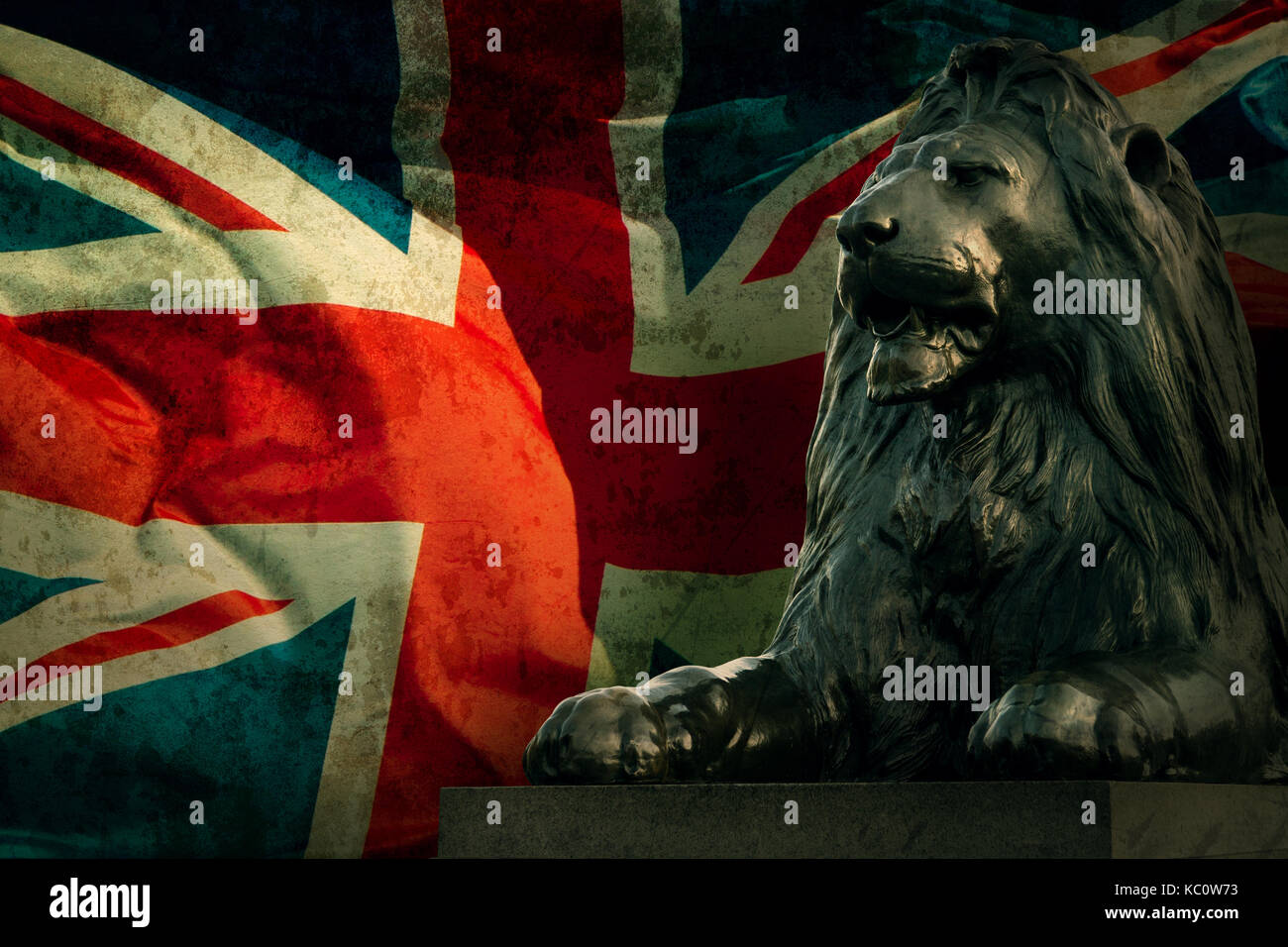 Art british lion on Union Jack background Stock Photo - Alamy