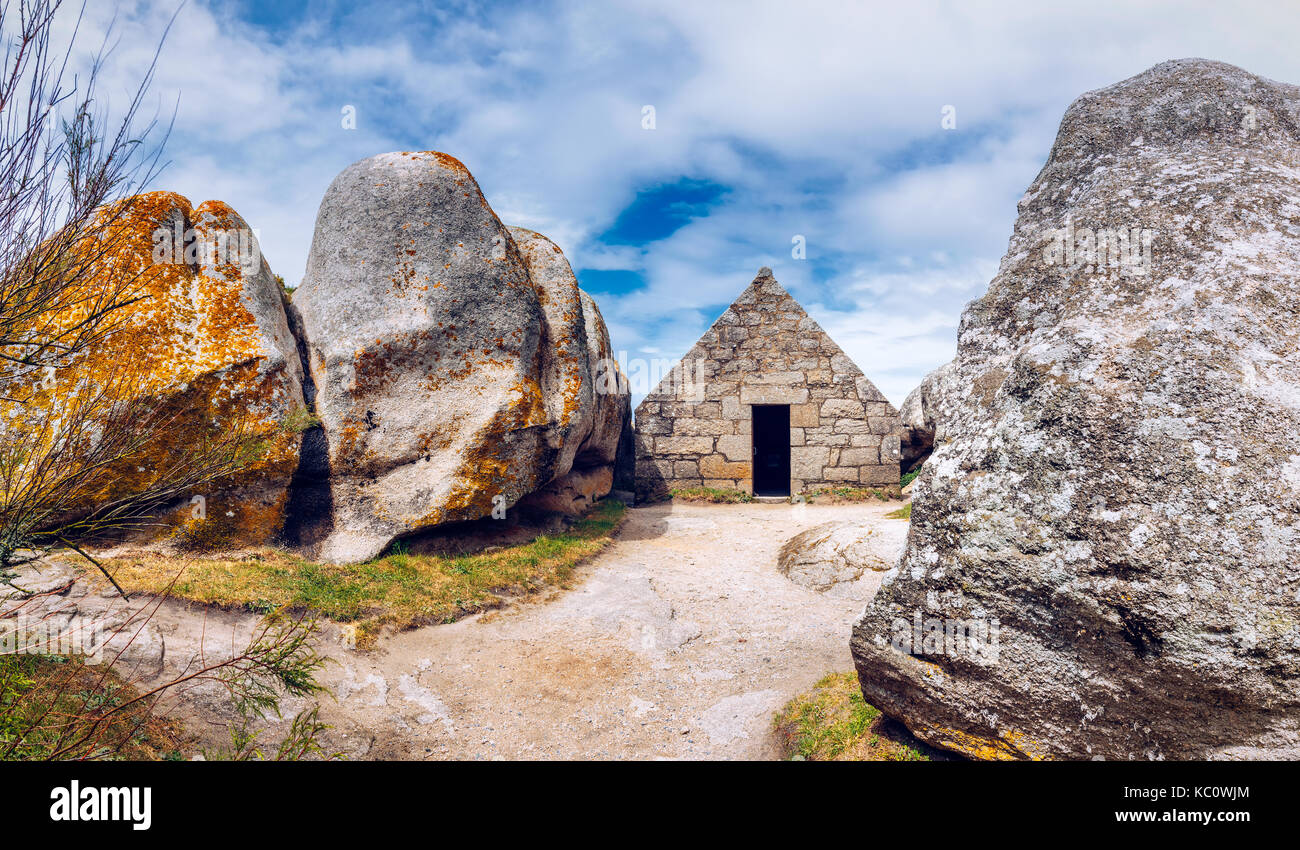 House between the rocks in Meneham village, Kerlouan, Finistere ...