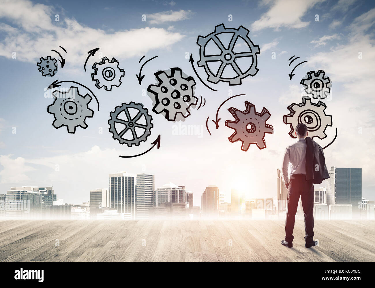 Cogwheel engine drawn on screen as symbol for teamwork and coope Stock ...