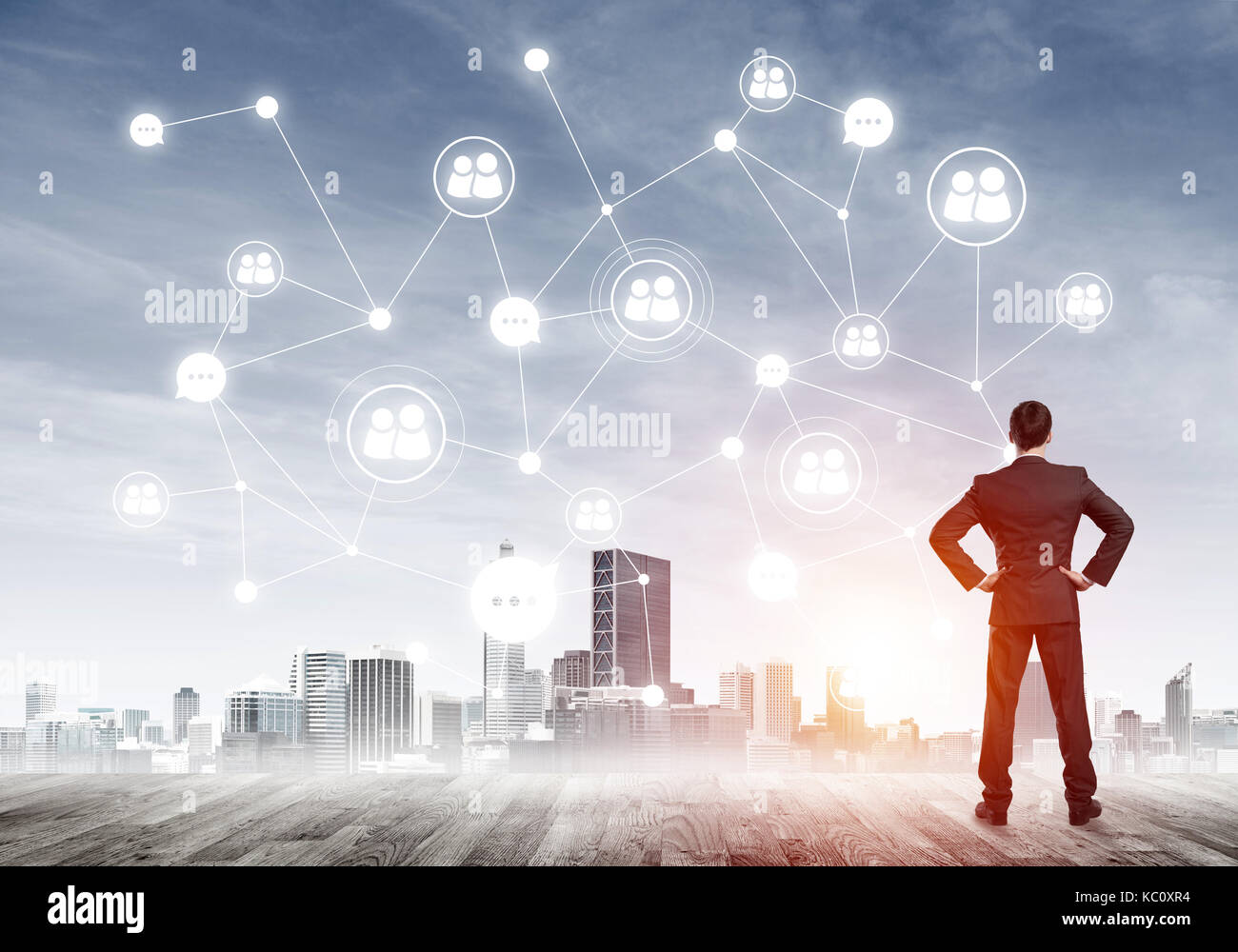 Social connection concept drawn on screen as symbol for teamwork and ...