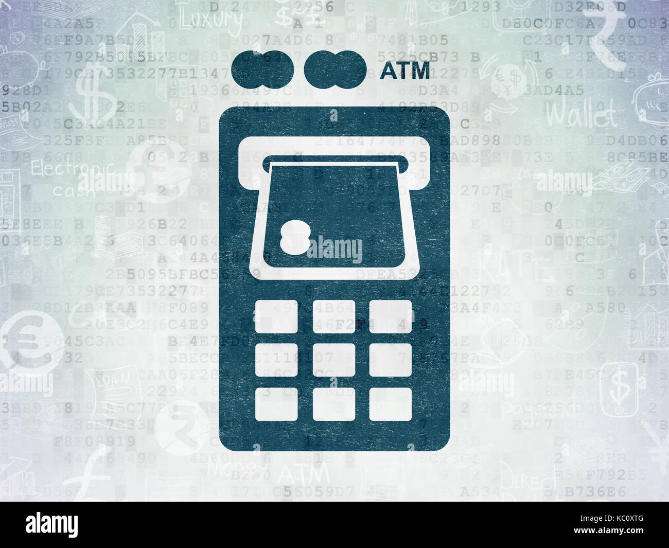 Money concept: ATM Machine on Digital Data Paper background Stock Photo ...