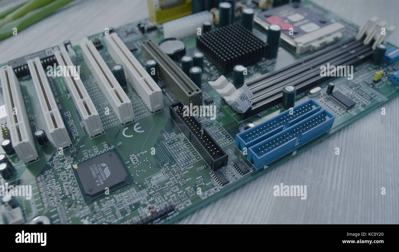 Motherboard close up. Electronic circuit board with processor, close up ...