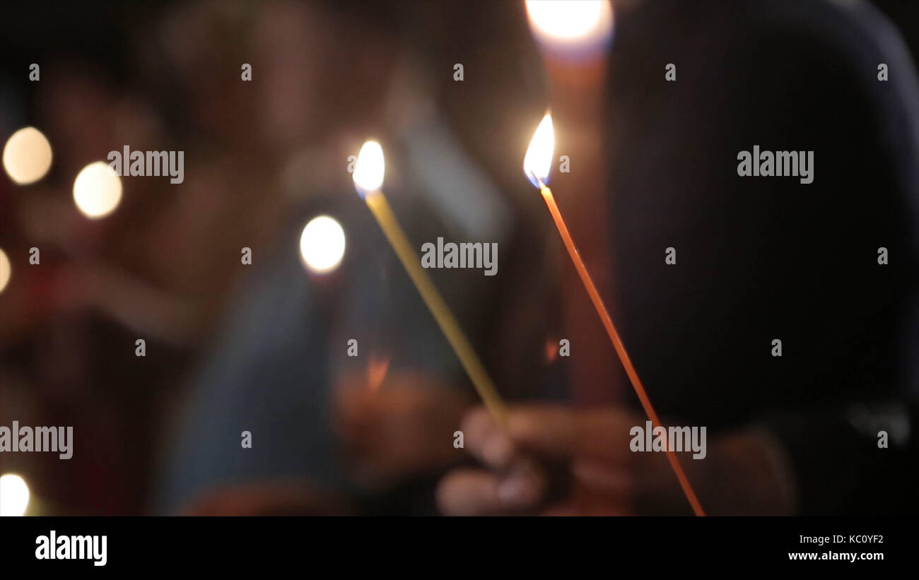 Lighting A Candle With A Match To Get A Romantic Candlelight. Amazing ...