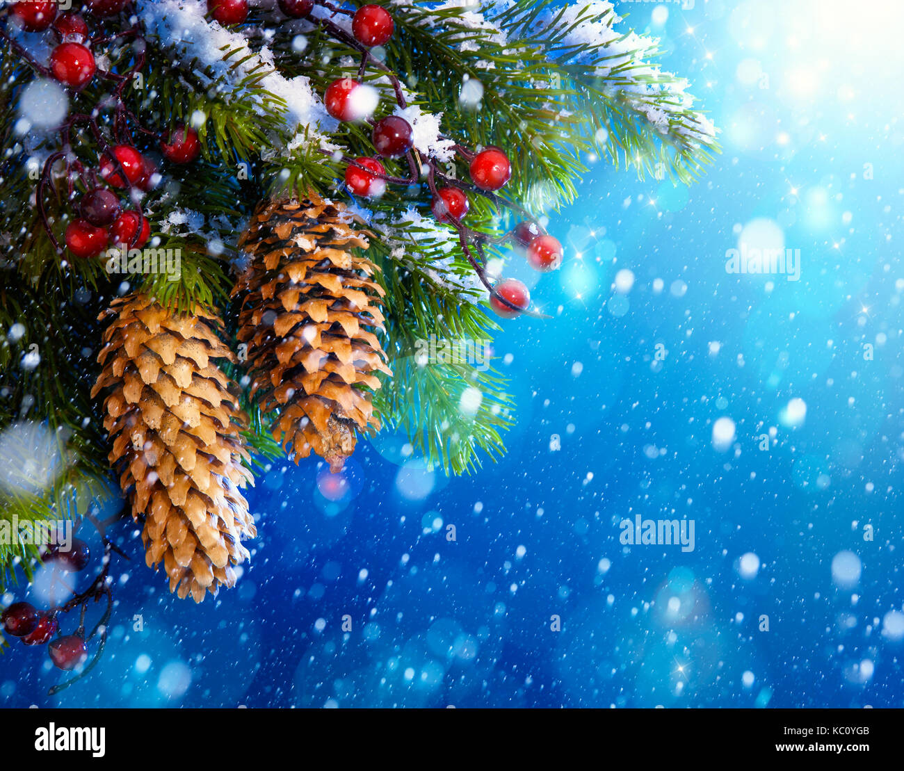 Art Christmas tree on blue night background Stock Photo - Alamy