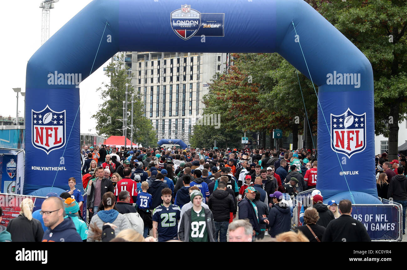 NFL fans prior to the NFL International Series match at Wembley Stadium ...