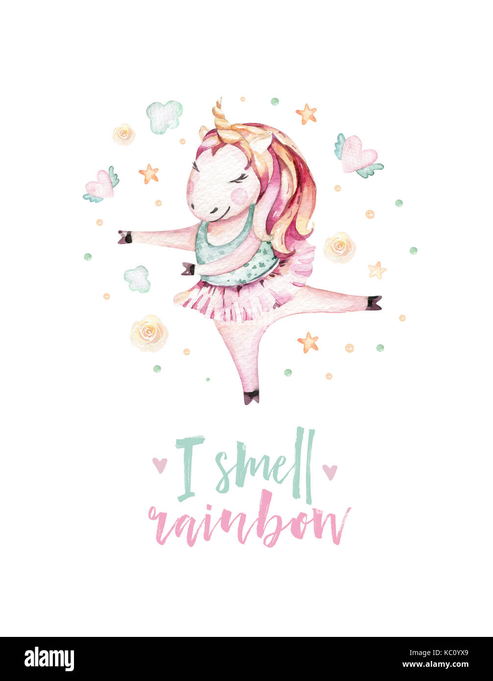Isolated cute watercolor unicorn clipart. Nursery unicorns illustration ...