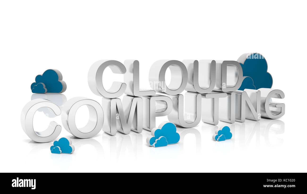 Cloud Computing silver text with cloud icons, isolated on white ...