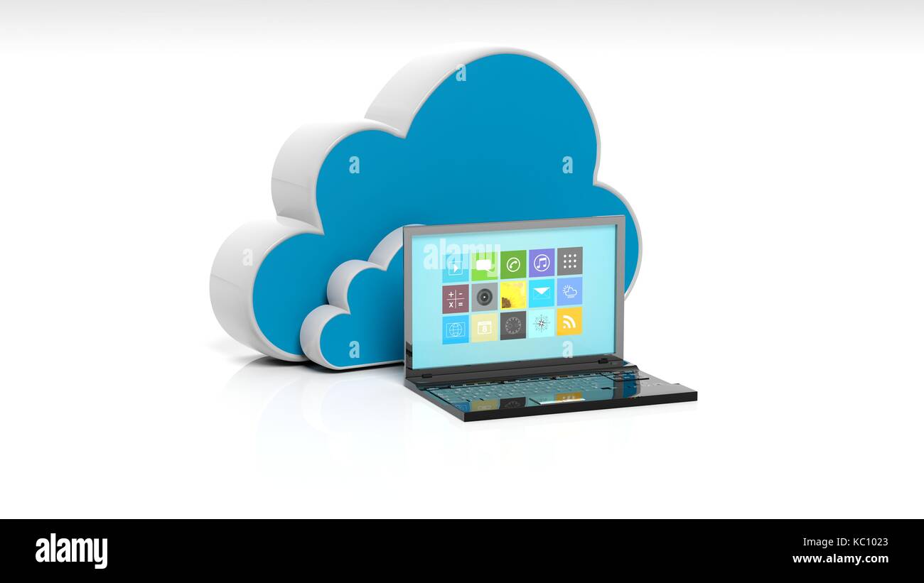 Cloud and laptop icons isolated on white background Stock Photo - Alamy