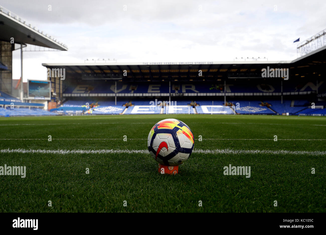 General view of the ground and a match ball pitchside ahead of the ...
