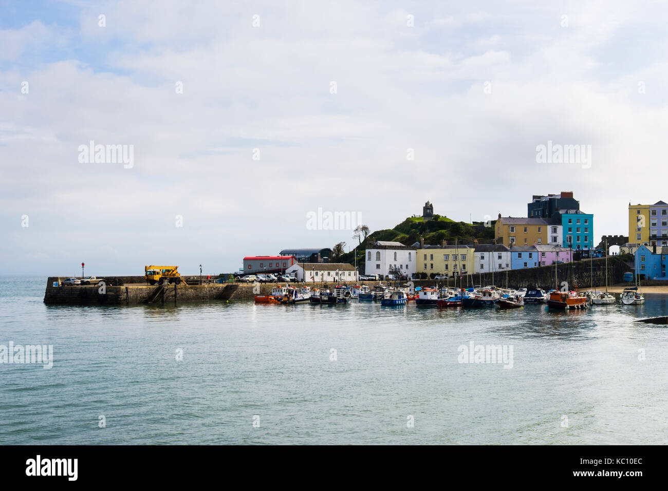 View of the old harbour at high tide. Tenby, Carmarthen Bay ...