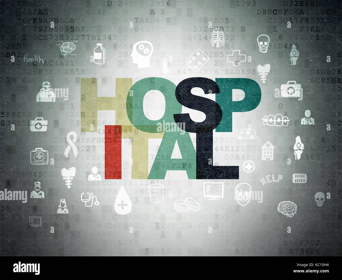 Healthcare concept: Hospital on Digital Data Paper background Stock ...