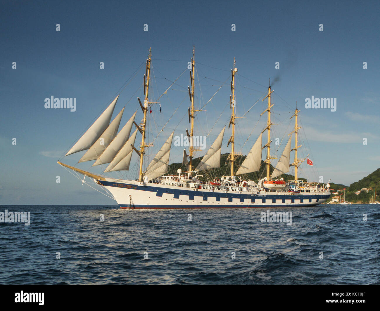 Royal Clipper square rigged sailing ship at anchor in Les Saintes Stock ...