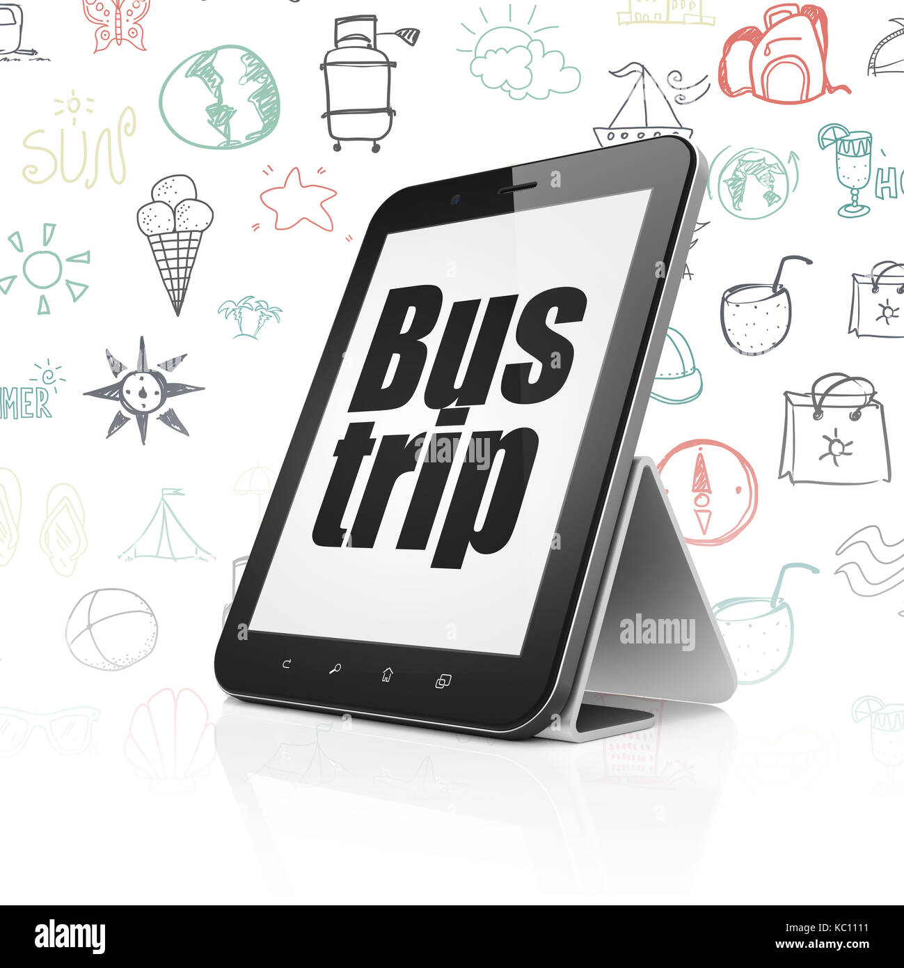 Travel concept: Tablet Computer with Bus Trip on display Stock Photo ...