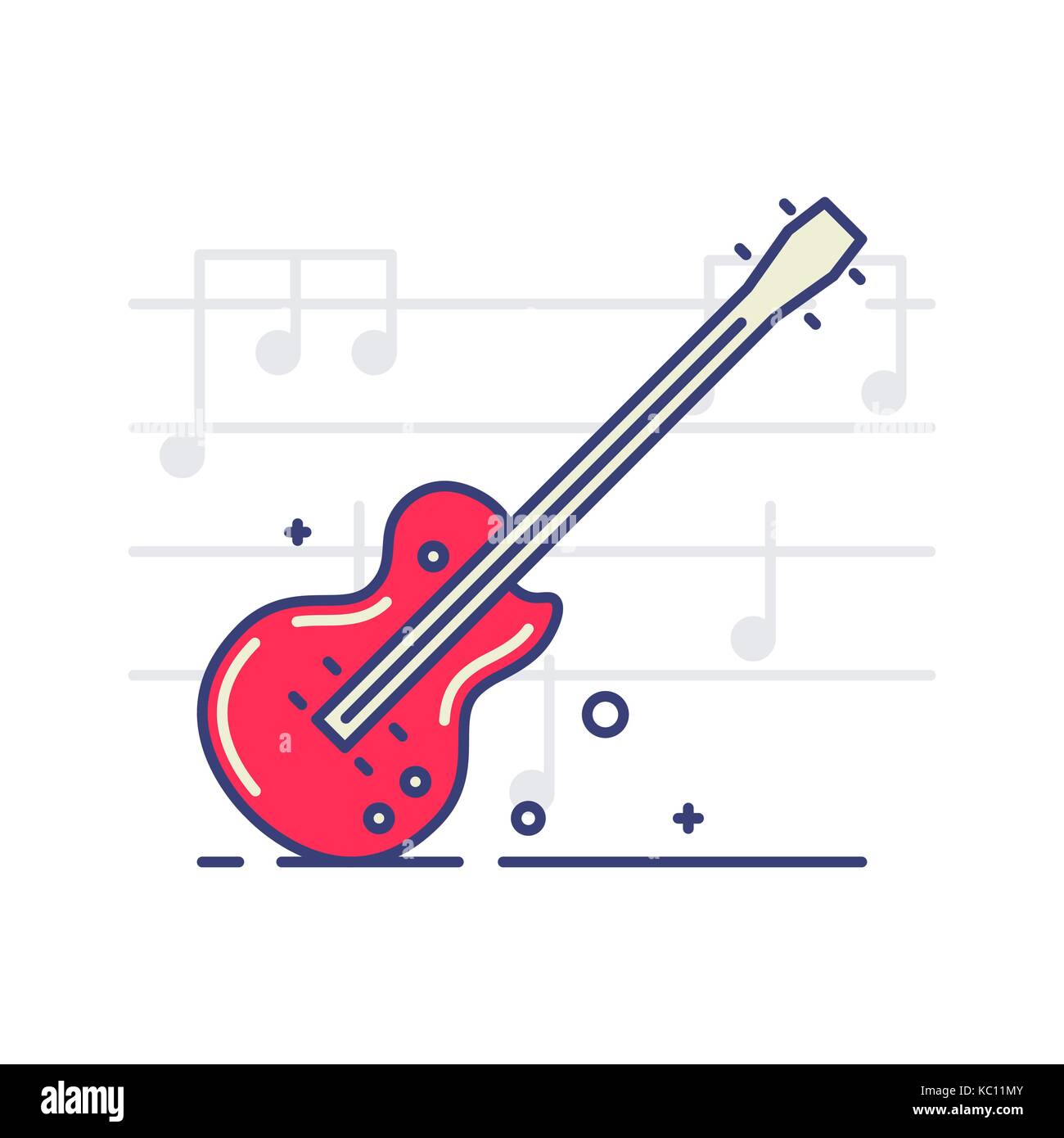 Vector icon of an electric guitar on white background with notes ...