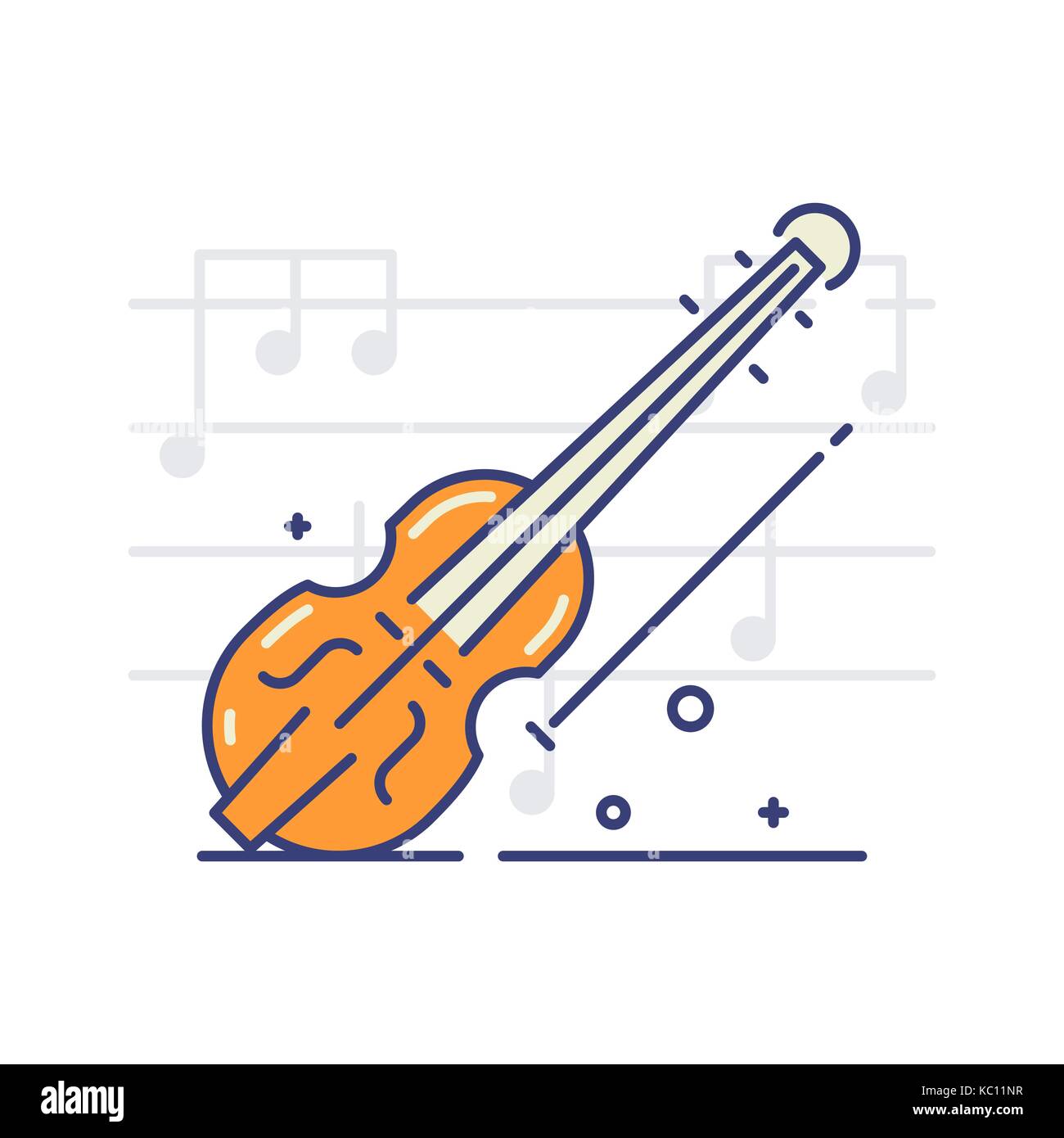 Violin vector icon on white background with notes. Musical instruments ...