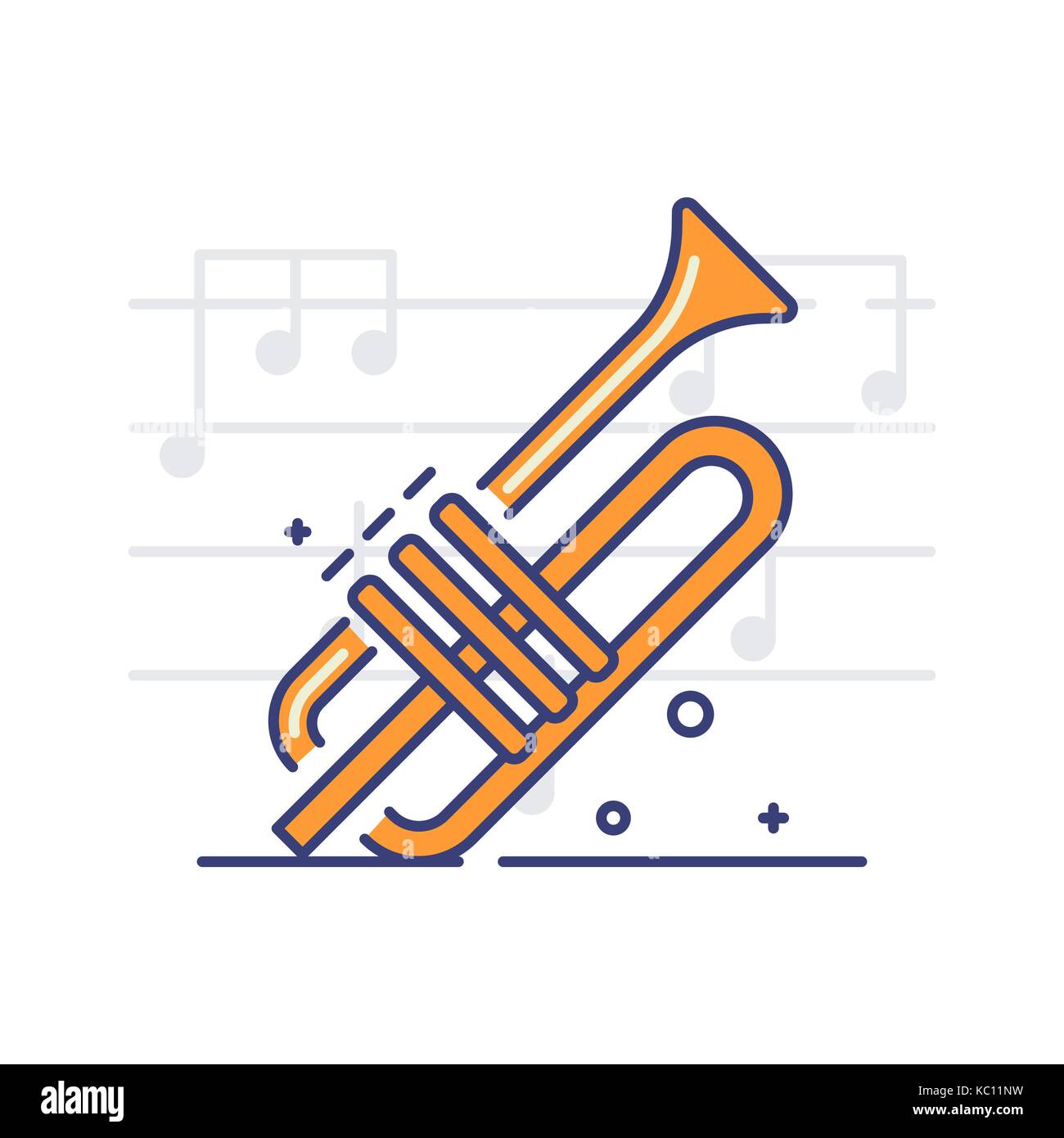 Vector icon of the trumpet on white background with notes. Musical ...