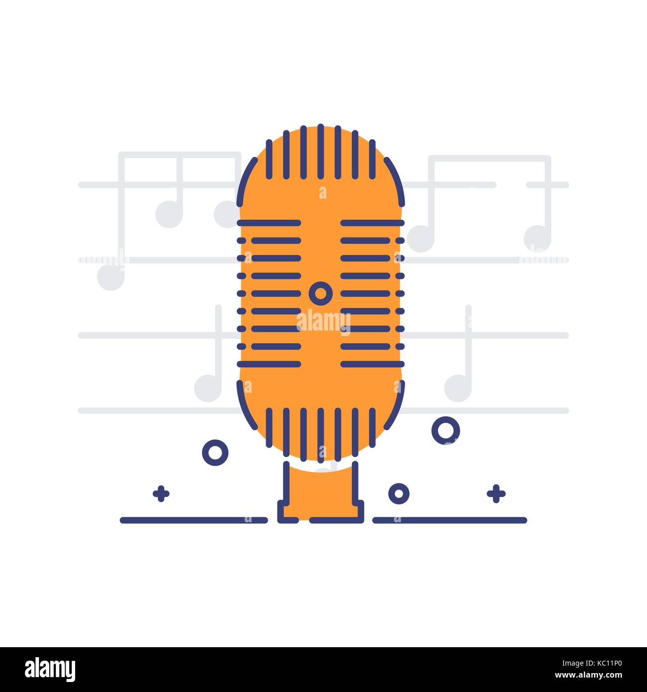 Vector icon of a microphone on white background with notes. Musical ...