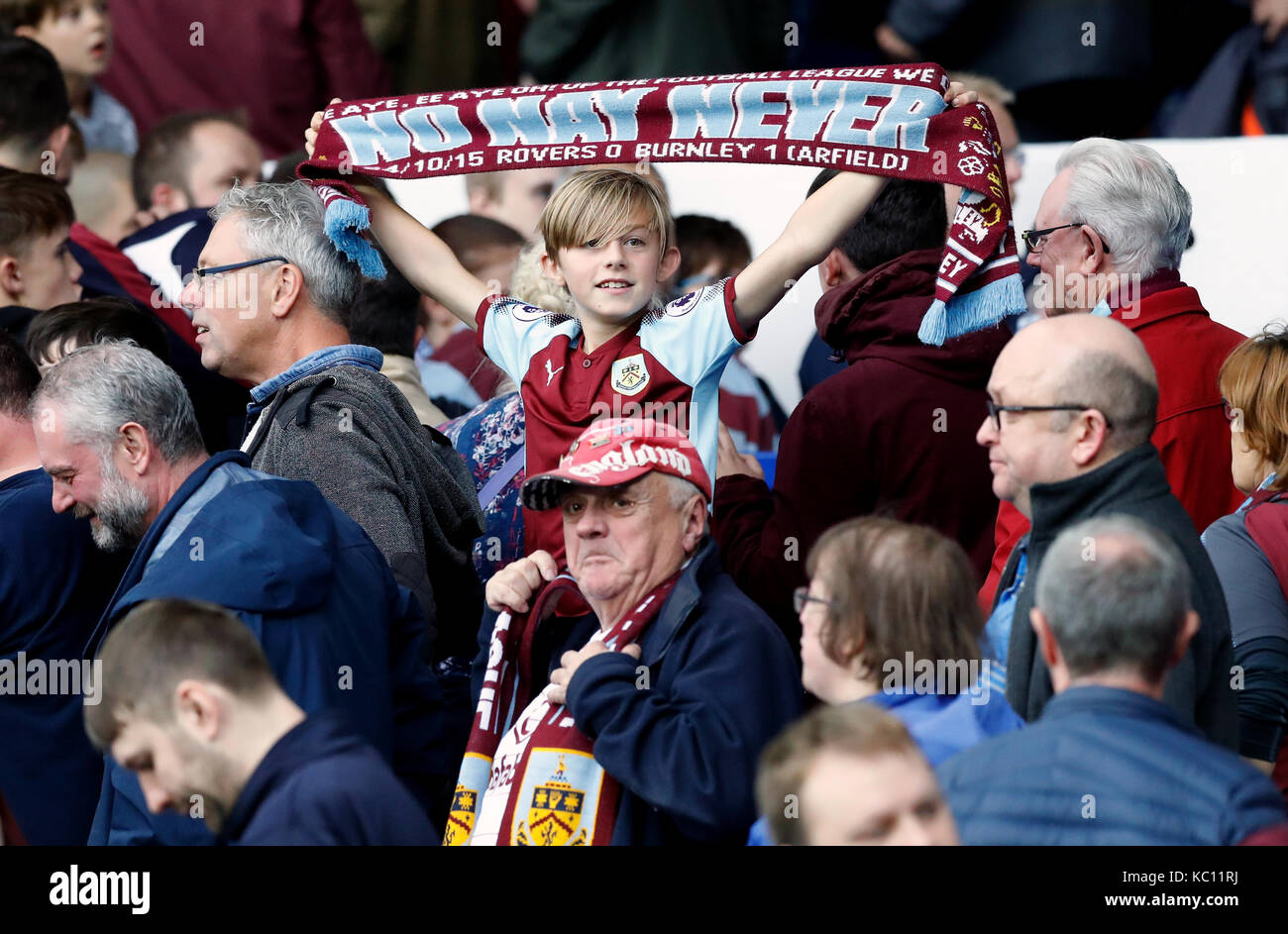 Burnley fans in the stands during the Premier League match at Goodison ...