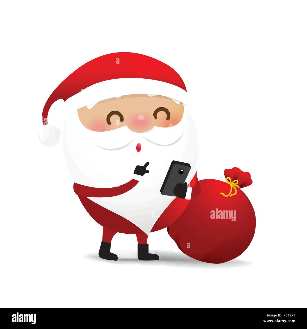 Christmas character Santa claus cartoon with smart phone in hand ...