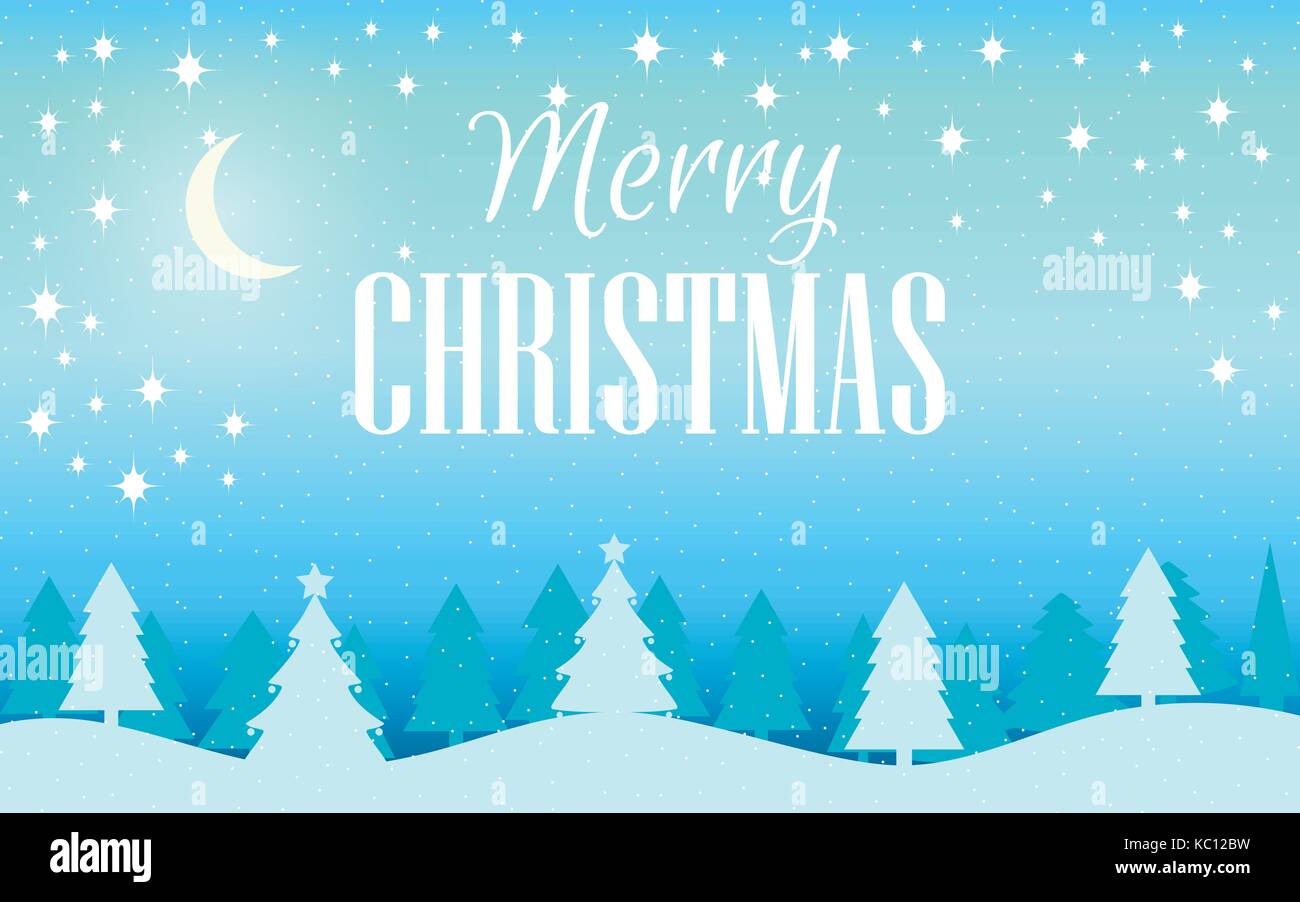 Merry Christmas. Winter landscape with snowflakes and Christmas trees ...