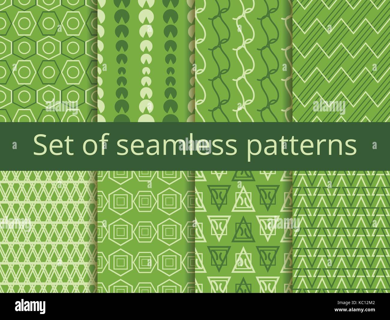 Set of seamless patterns with geometric shapes. Greenery color. Vector ...