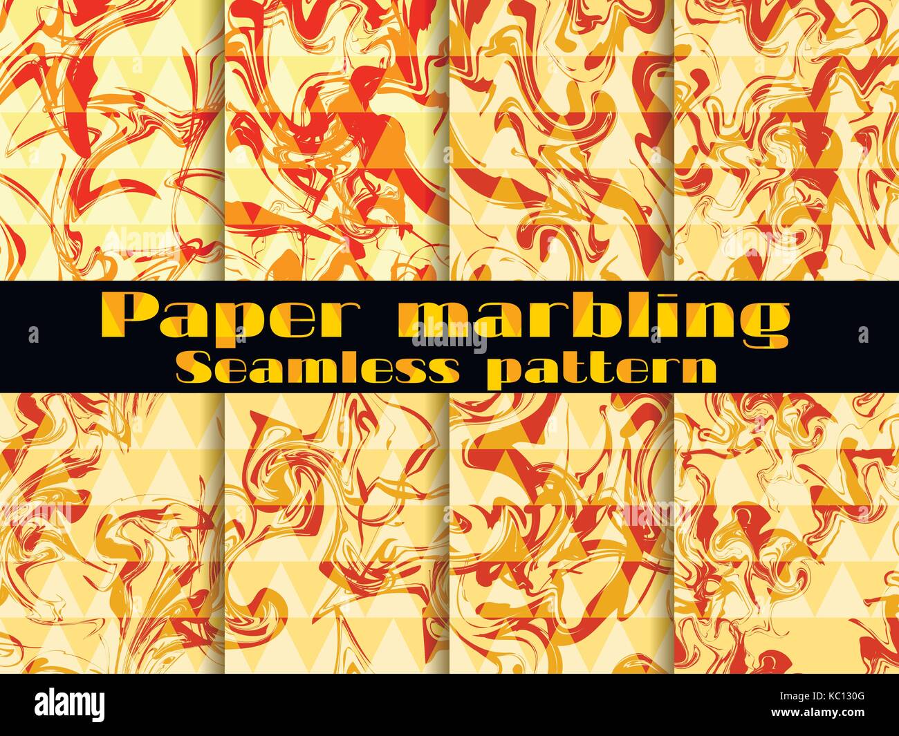 Marbling seamless pattern set. Marbled paper watercolor. Drawing on the ...