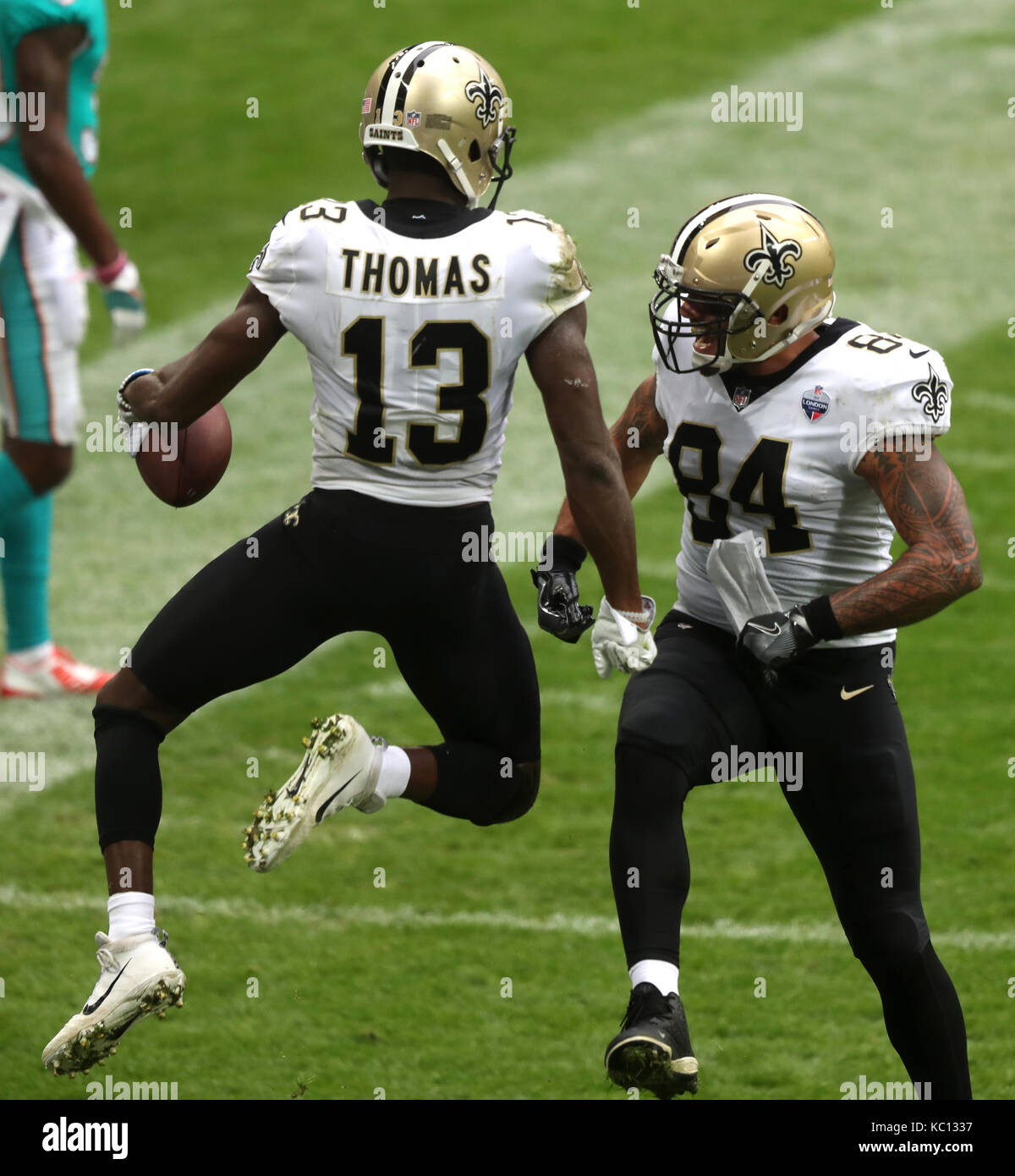 New Orleans Saints' Michael Thomas (left) celebrates scoring his sides ...