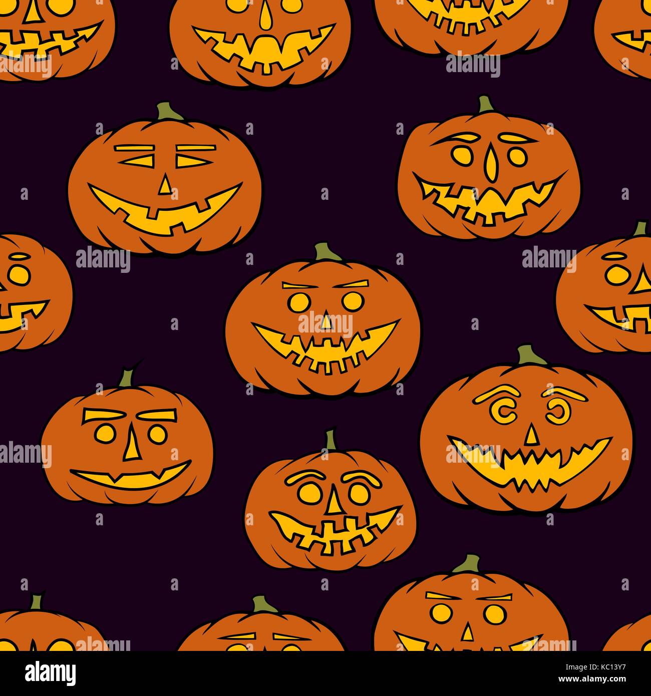hand drawn jack-o-lantern seamless pattern - halloween background Stock ...