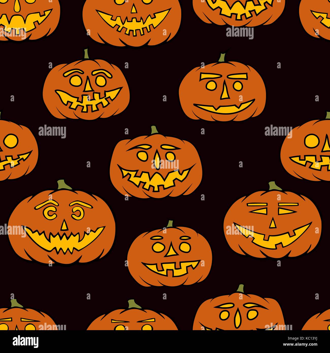 hand drawn jack-o-lantern seamless pattern - halloween background Stock ...