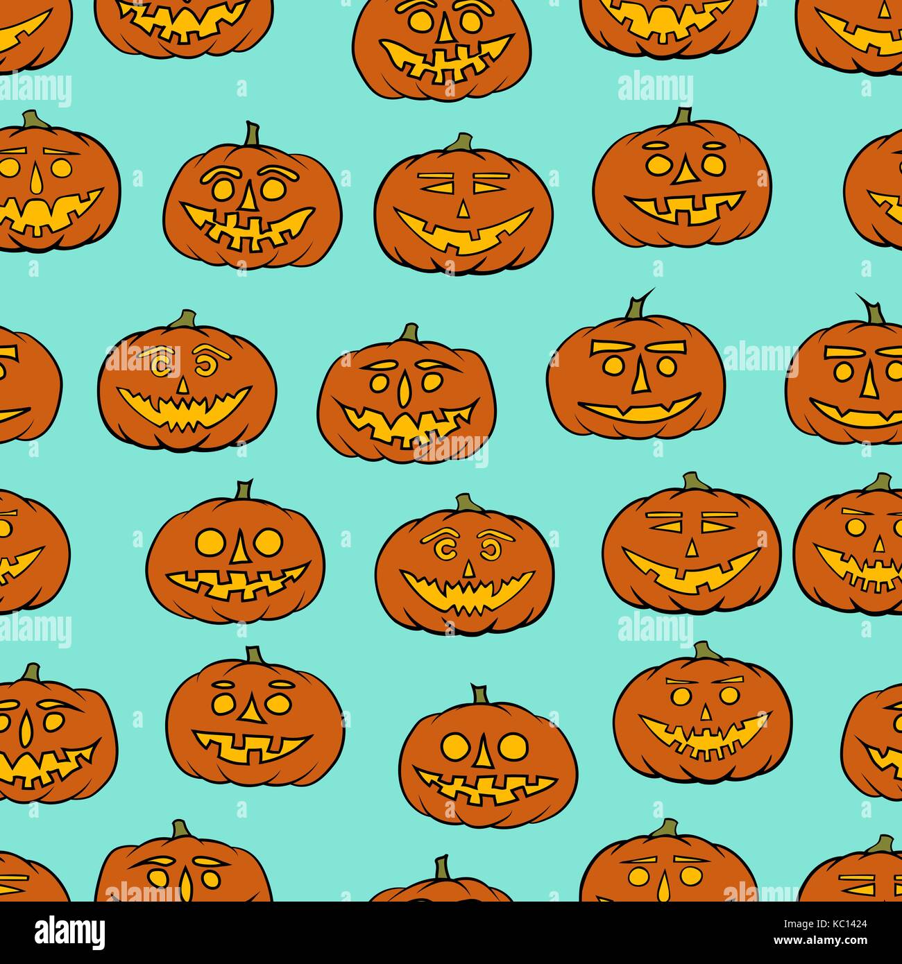 hand drawn jack-o-lantern seamless pattern - halloween background Stock ...