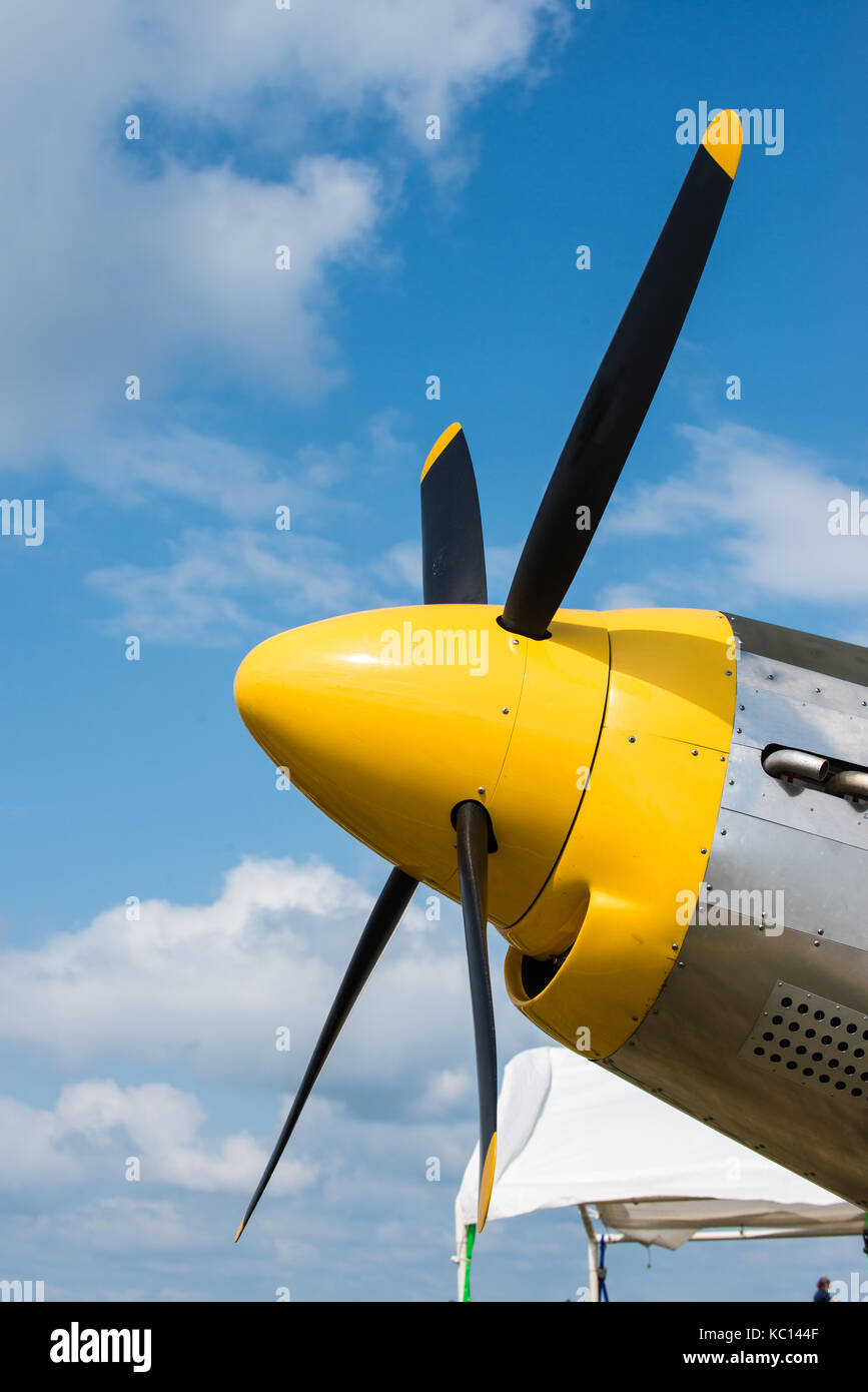 Yellow Plane nose showing propellers very colorful Stock Photo - Alamy