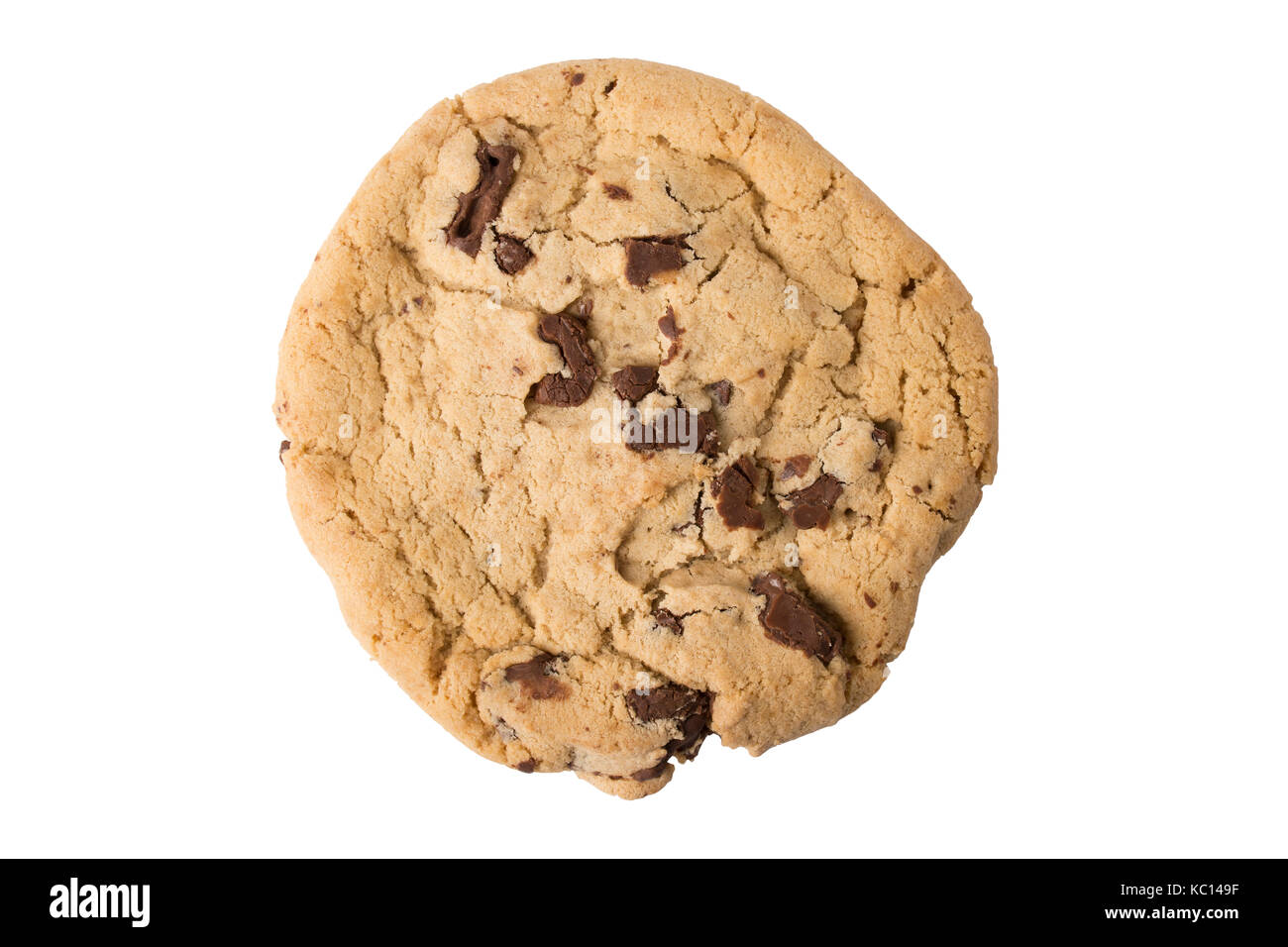 A single chocolate chip cookie from overhead, isolated on white Stock ...