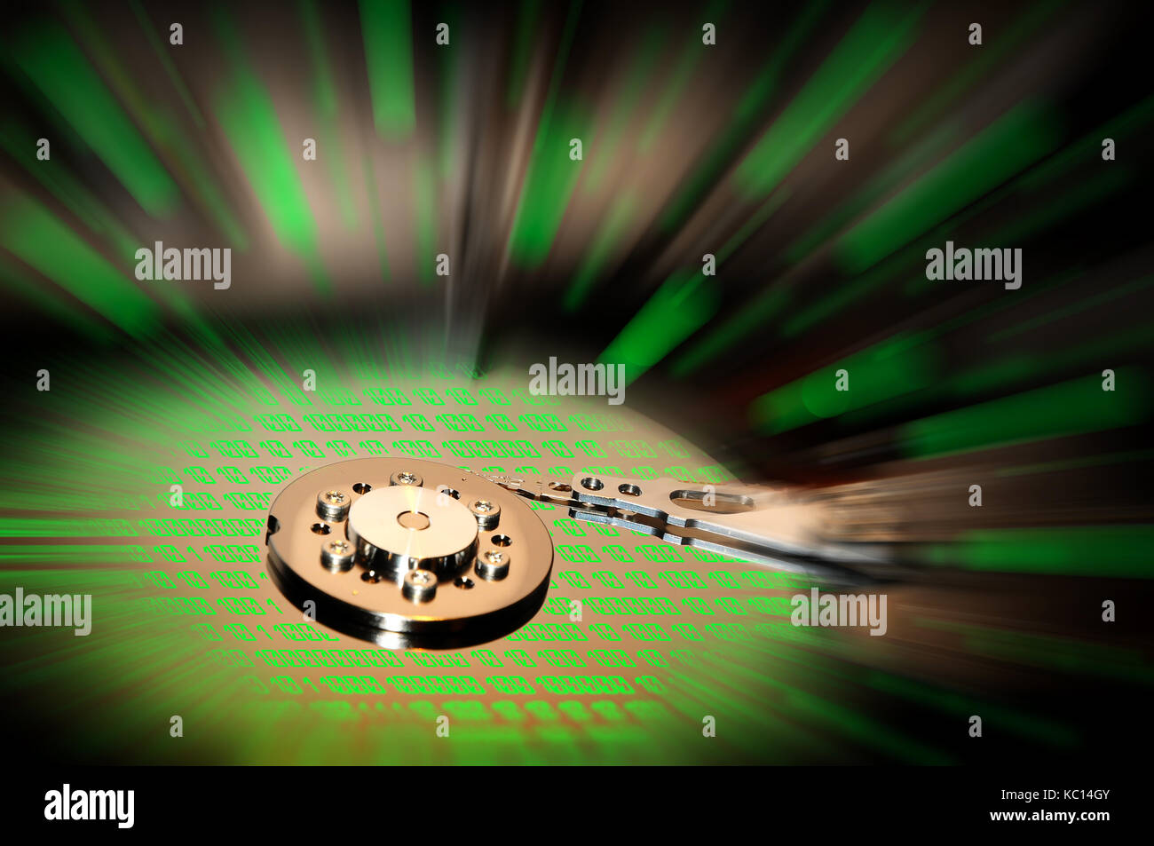 close up of open hard disk with binary effects Stock Photo - Alamy