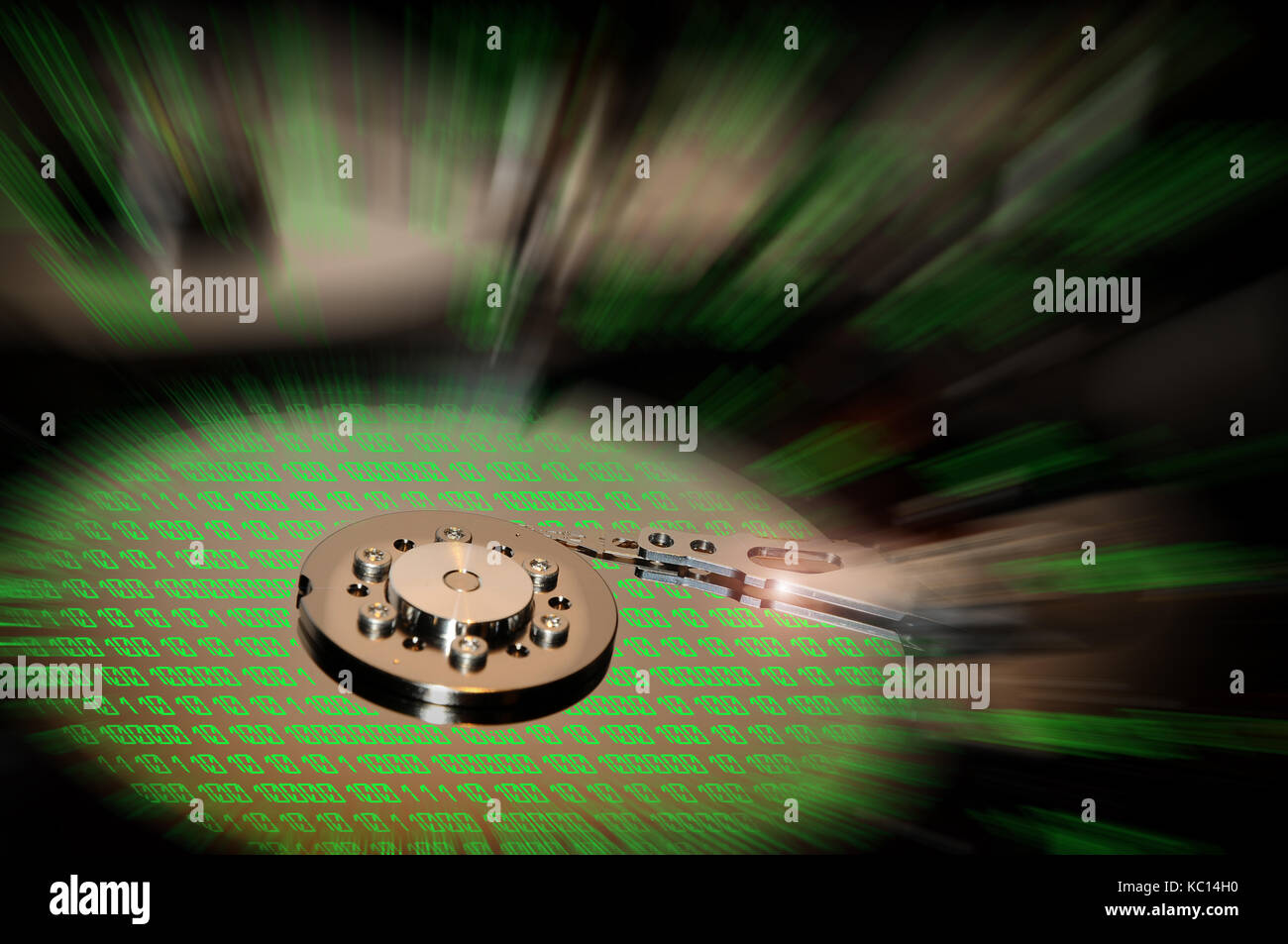 close up of open hard disk with binary effects Stock Photo - Alamy