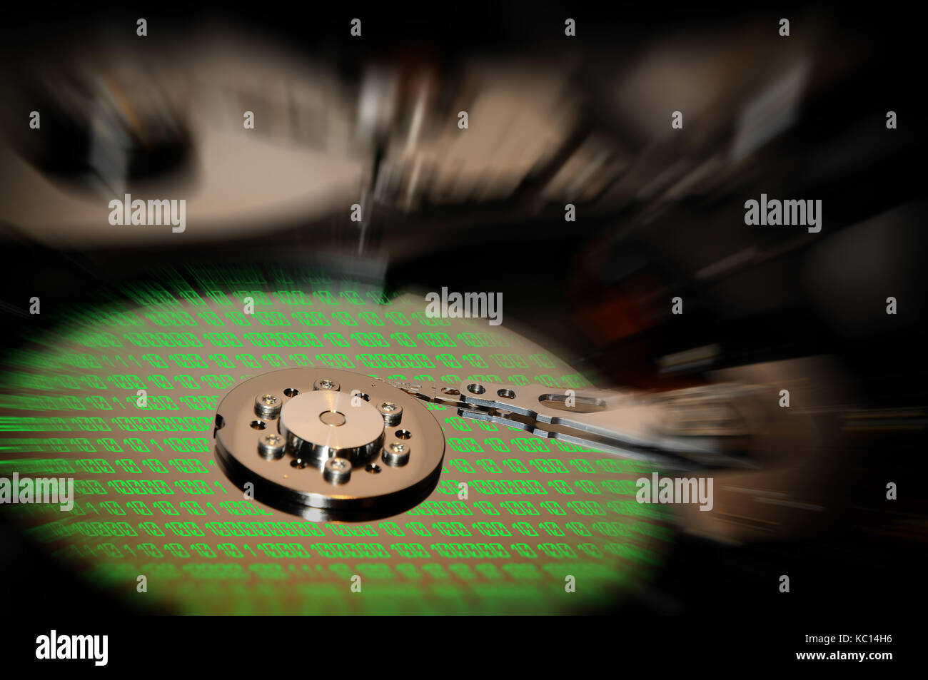 close up of open hard disk with binary effects Stock Photo - Alamy