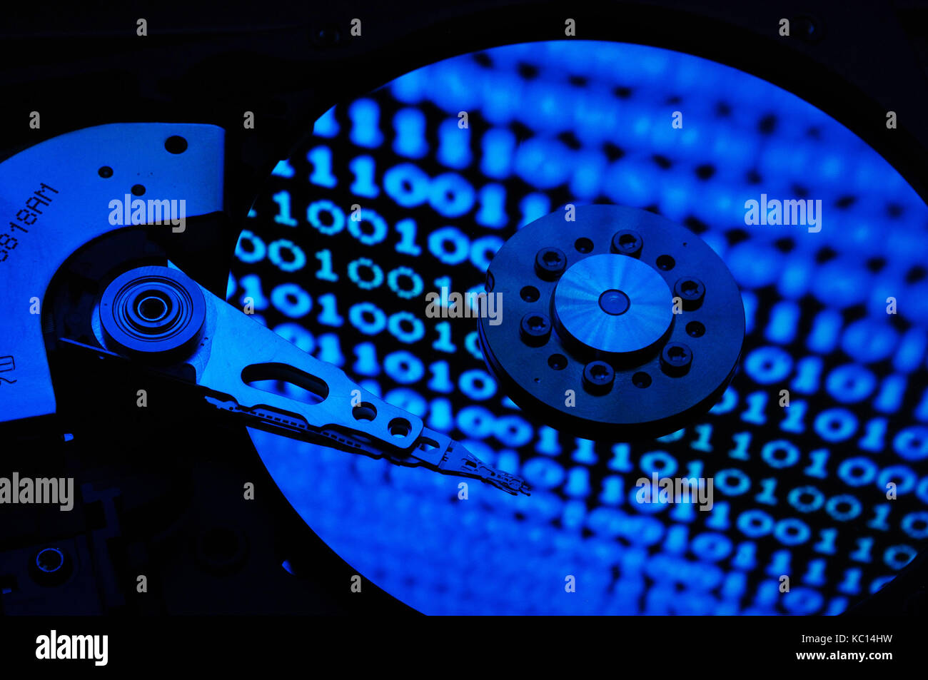 close up of open hard disk with binary effects Stock Photo - Alamy