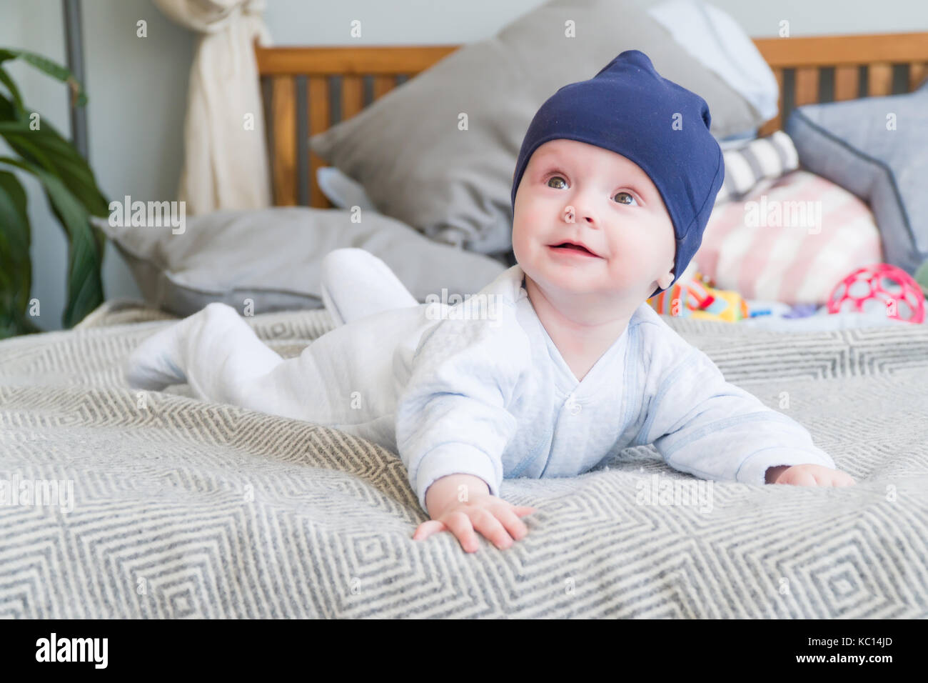 Close-up portrait sweet adorable child. Indoors shot, concept image ...