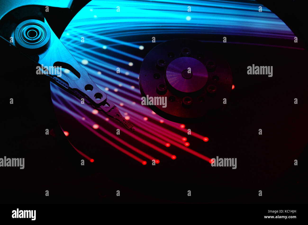 Open Hard Disk Drive of computer, with future color effects. background ...