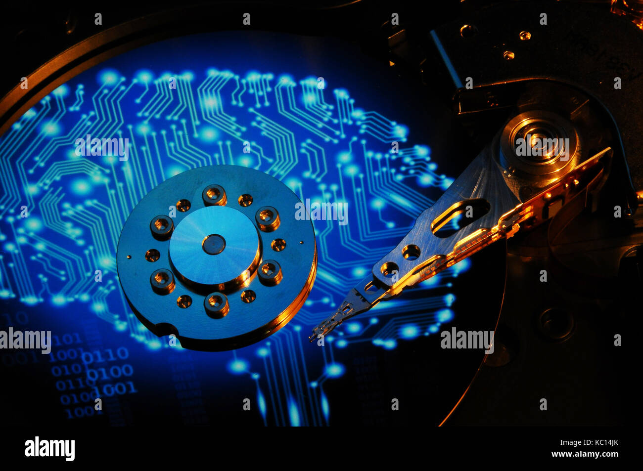 Open Hard Disk Drive of computer, with future color effects. background ...