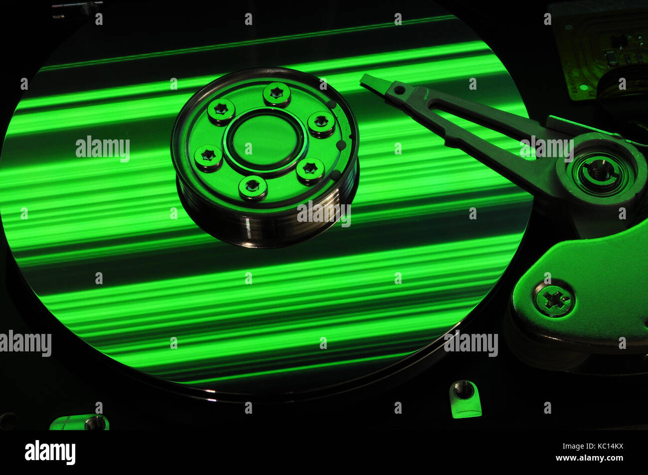 Open Hard Disk Drive of computer, with future color effects. background ...