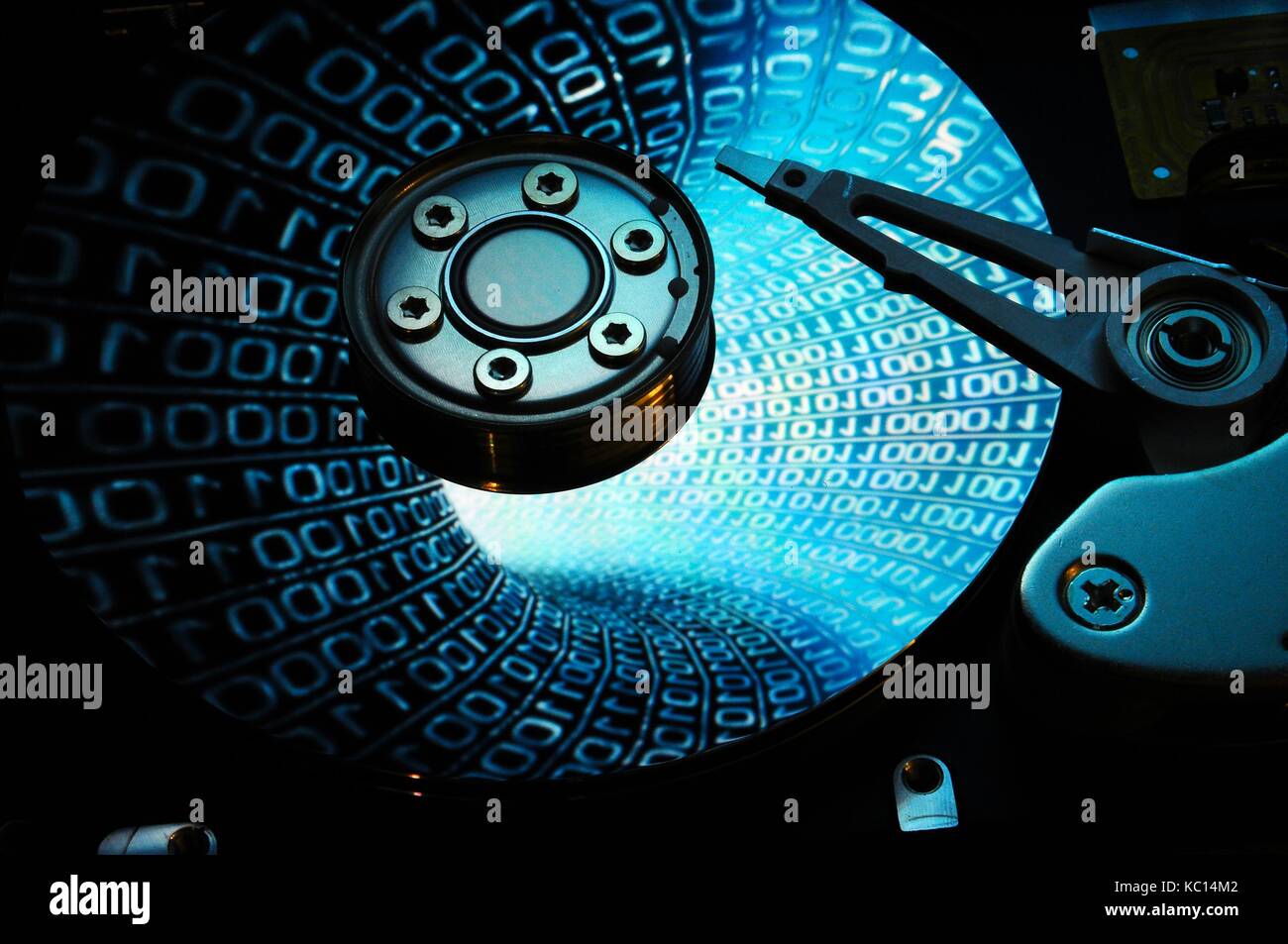 Open Hard Disk Drive of computer, with future color effects. background ...