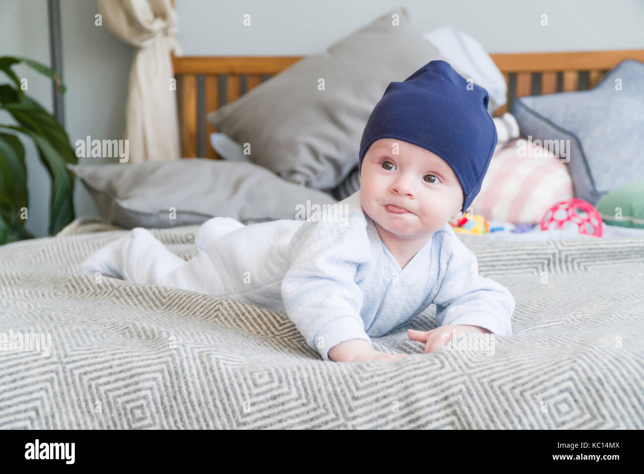 Close-up portrait sweet adorable child. Indoors shot, concept image ...