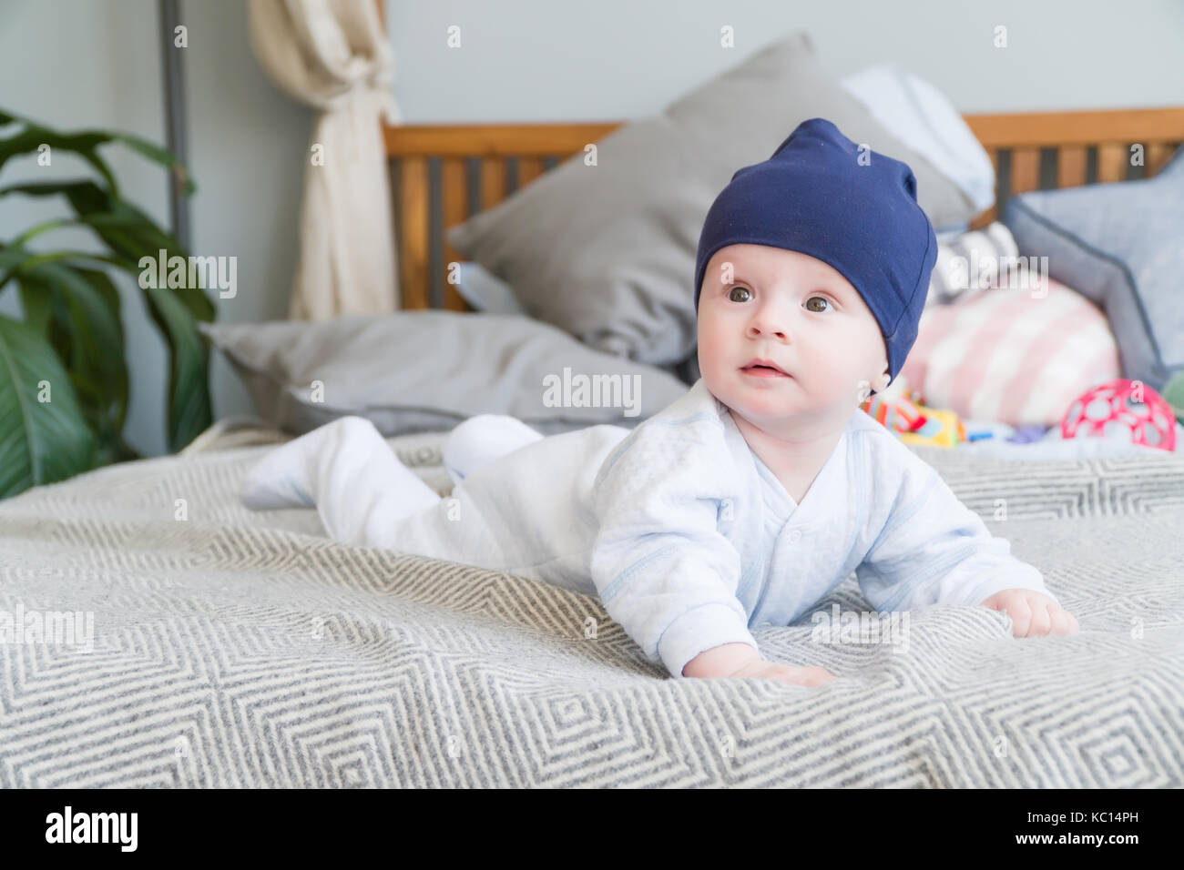 Close-up portrait sweet adorable child. Indoors shot, concept image ...