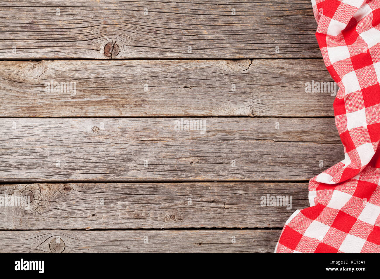 Kitchen towel on wooden cooking table. Top view with copy space Stock ...