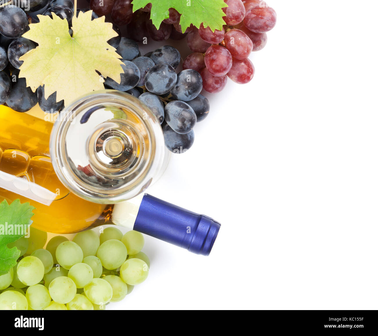 Wine and grapes. Isolated on white background. Top view Stock Photo - Alamy